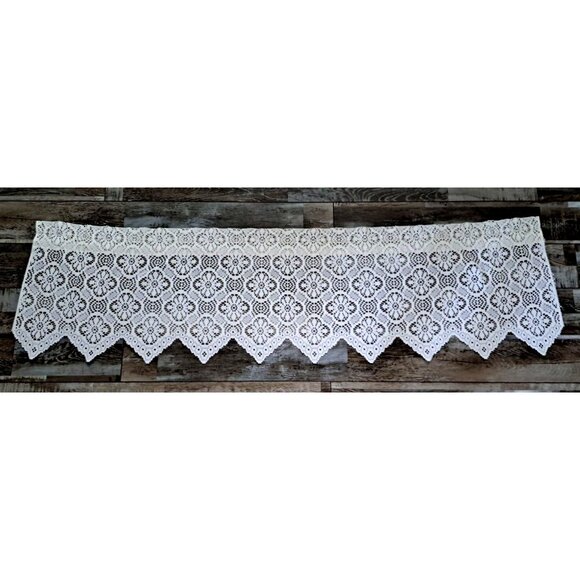 Vintage | Accents | Knit Lace Window Valance Ivory Granny Flowers ...
